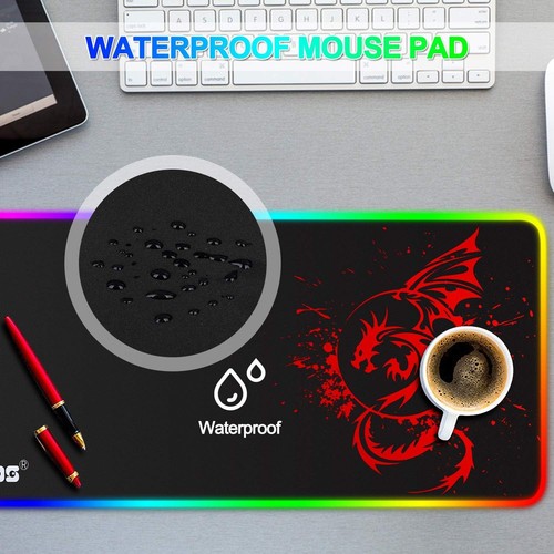 RGB Gaming Mouse Pad Anime Dragon Mousepad Mat LED with 15 Lighting LED ...