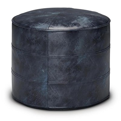 Connor Boho Round Pouf in Distressed Navy Blue Genuine Leather | eBay