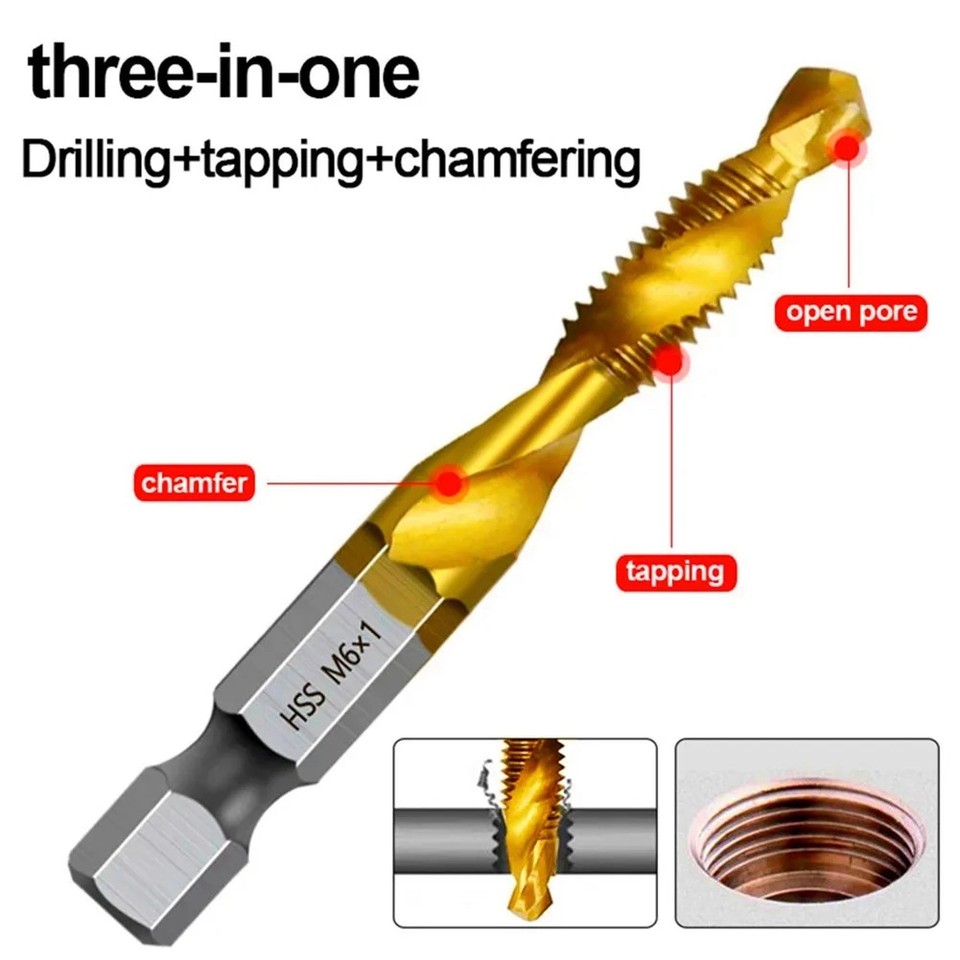 M6+M8+M10 Hex Shank Titanium Plated HSS Screw Thread Metric Tap Drill ...