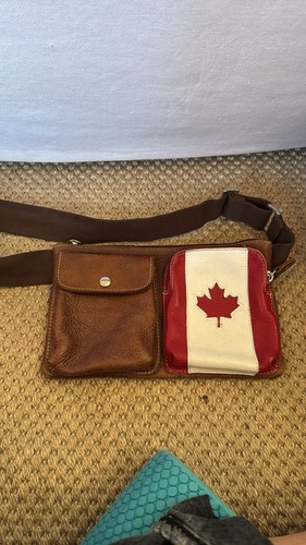 Roots authentic leather brown and Canadian flag crossbody or Fanny pack ...