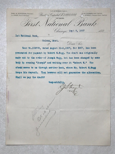 First National Bank Chicago 1887 1st Vintage Letterhead MBE172 | eBay