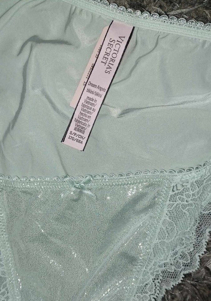 Dream angel lace Trim Shimmer string bikini Size Small lt Minty Shine ...