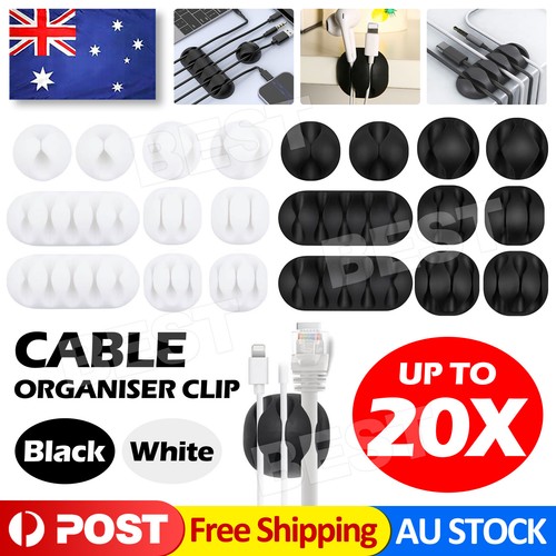 10/20 Multi-Purpose Cable Wire Clips Tidy Cord Lead Organiser USB ...