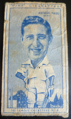 1950 Carreras/Turf Cigarettes 50 Famous Cricketers #14 Arthur Fagg Kent ...