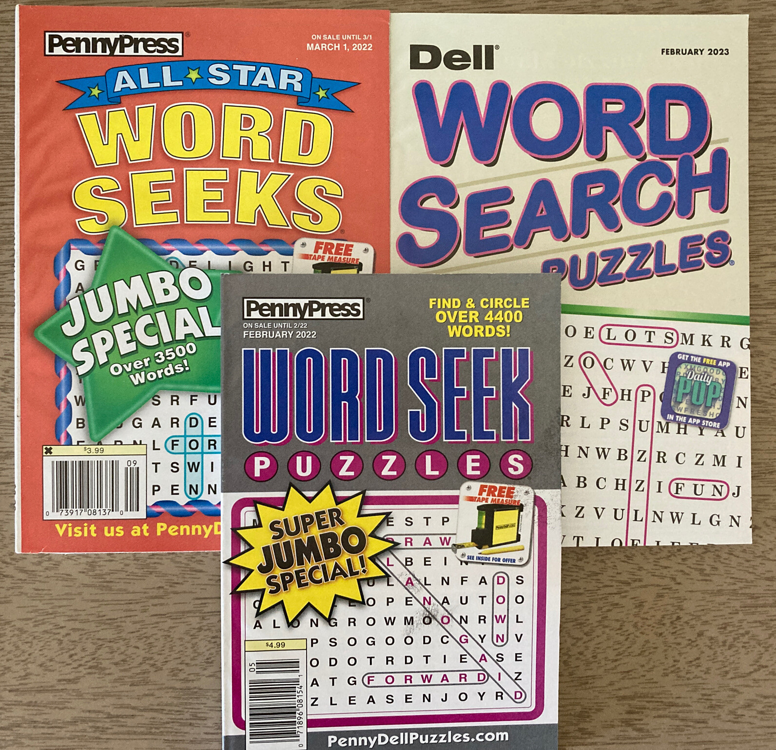 Lot of 3 Dell Penny Press Word Search Puzzle Books Seek Hunt Find Y11 ...