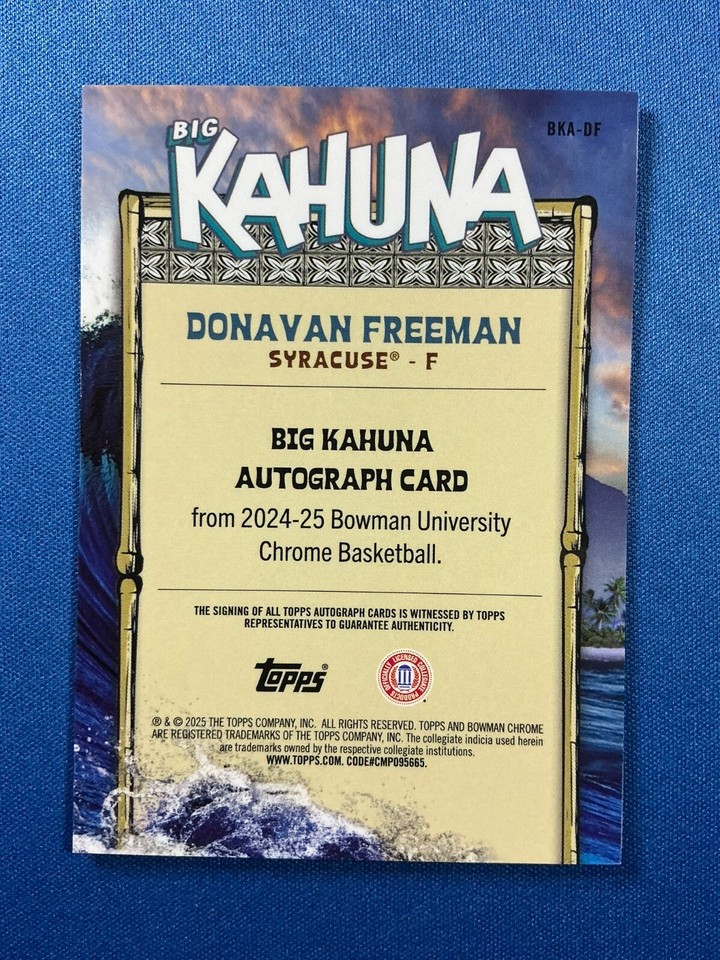 Donavan Freeman 2024-25 Bowman Chrome U Big Kahuna SSP ON CARD AUTO ...