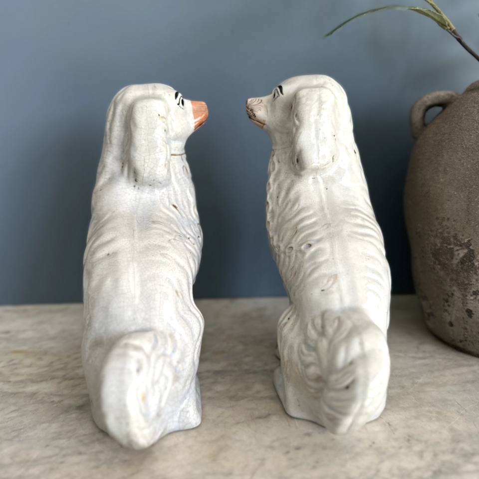 Superb Rare Large Antique Pair of English Staffordshire Dogs 1880 White ...