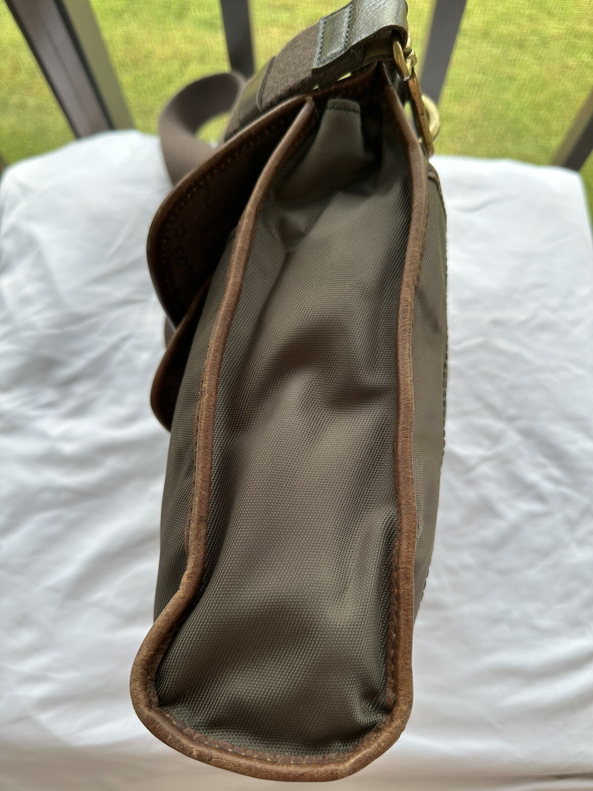 FOSSIL EMORY OLIVE GREEB NYLON CROSSBODY BAG LEATHER BRASS CALF HAIR ...