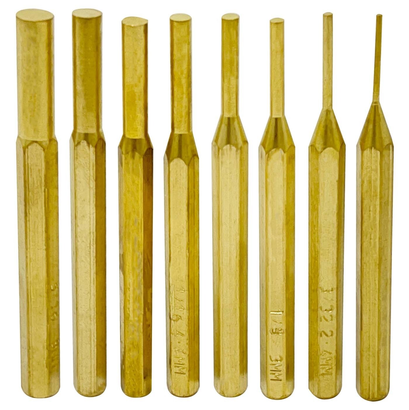 Brass Pin Punch Set of 4" Includes 1/16", 3/32", 1/8", 5/32", 3/16", 7/ ...