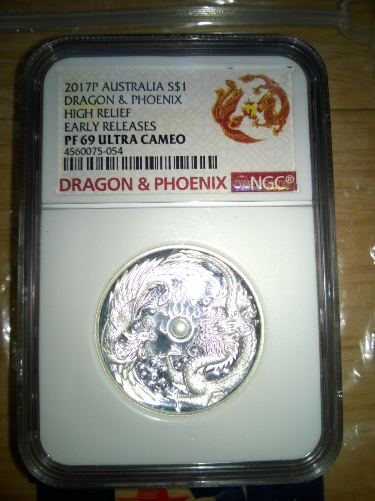 Australia S$1 Dragon & Phoenix High Relief NGC PF69 Ultra Cameo Silver ...
