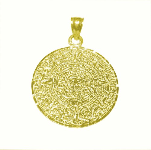 14k Yellow Gold Aztec Mayan Mexico Sun Calendar Calendario Azteca Charm ...