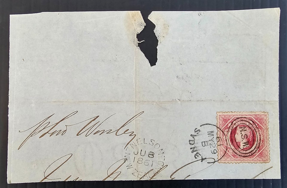 1861 New South Wales Part Entire 1/- stamp cd Sydney-Dunedin | eBay