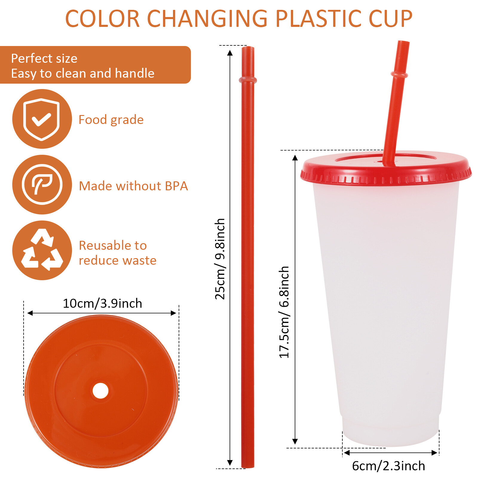 10Pcs Color Changing Cups Food Grade Plastic Straw Tumbler with Lid 710ml Partyぃ | eBay
