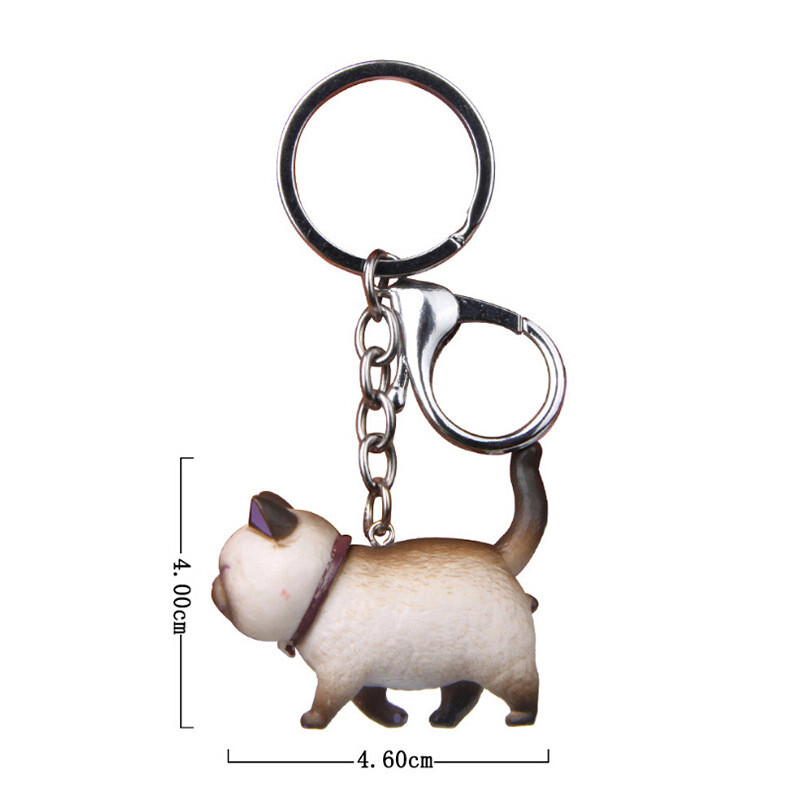 Cute Cat Keychain Cartoon Animal Pendants Keyring Silver Chain Kitten ...