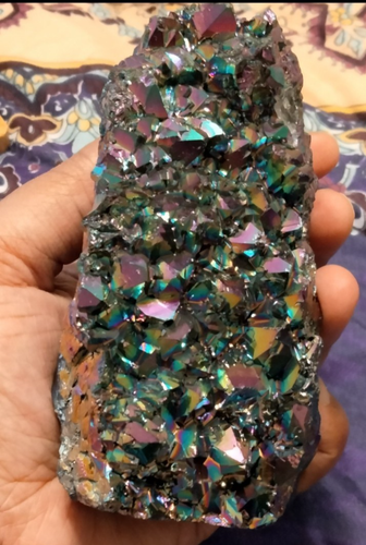 810 G Large Titanium Aura Amethyst Quartz Crystal Geode Mineral Rainbow ...