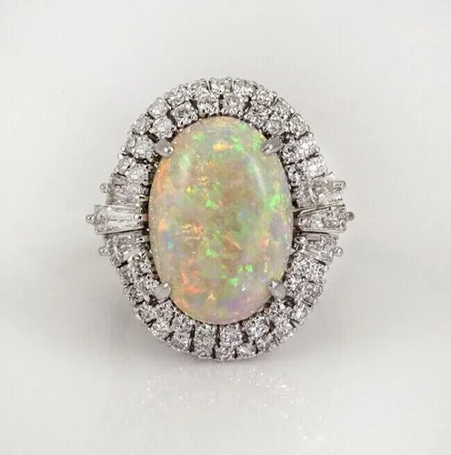 4Ct Oval Cut Lab--Created Fire Opal Halo Wedding Ring 14K White Gold ...