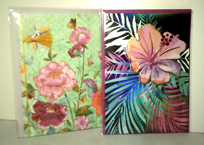 Papyrus Flower / Tropical Birthday Card Gemmed Foil Floral Lot of 2 HTF ...