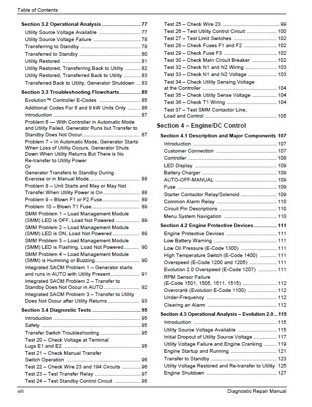 Generac Diagnostic Repair Manual Air-Cooled Evolution 1.0/2.0/WiFi | eBay