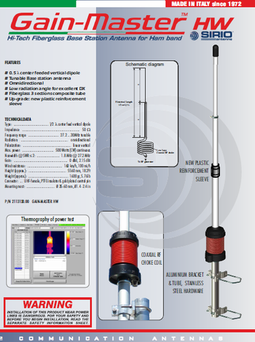 Sirio Gain-Master Hi-Tech Fiberglass HW Half Wave 10m & CB Base Antenna | eBay