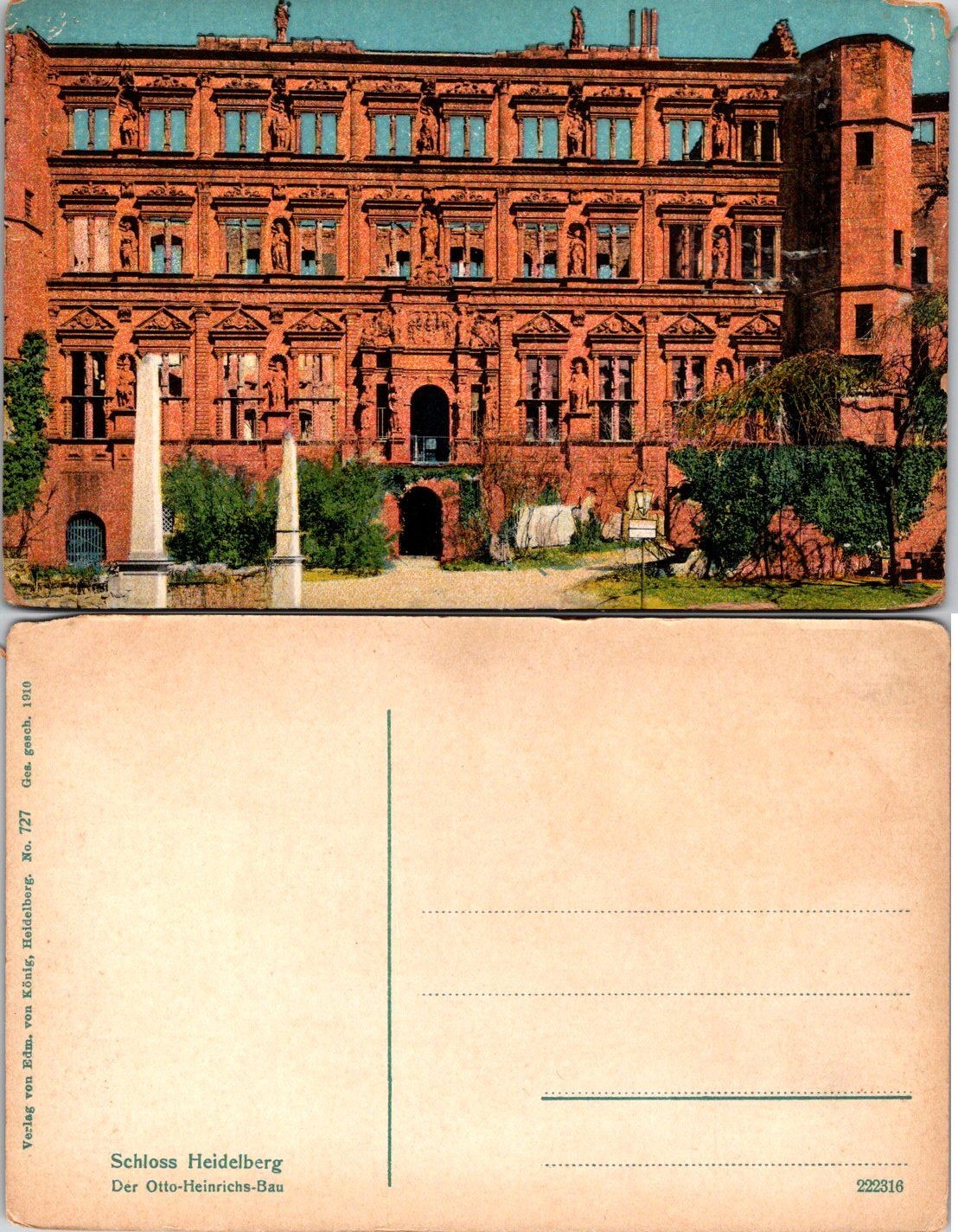 Vintage Schloss Heidelberg Postcard Otto-Heinrichs-Bau Unposted Divided ...