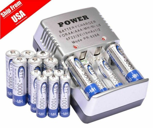 12 AA &12 AAA 1000mAh 3000mAh 1.2V NI-MH rechargeable battery+BTY ...