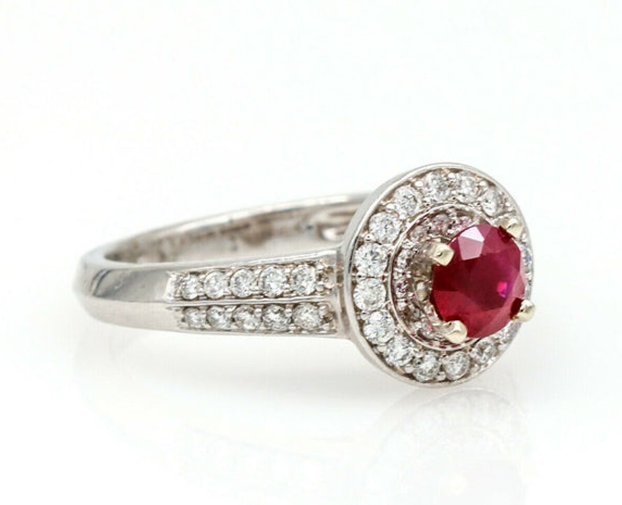 0.72ct Natural Round Diamond 14k BIS Hallmarked white gold ruby cluster ...