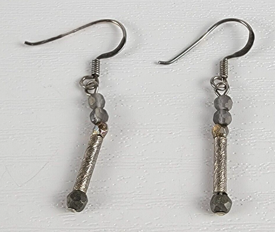 Vintage 925 Sterling Silver Stick Dangle Earrings 1 Inch Hook Clasp | eBay