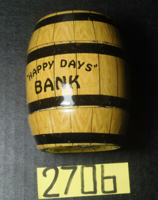 Barrel Coin Piggy Bank "HAPPY DAYS",Tin Litho J. Chein & Co, USA | eBay