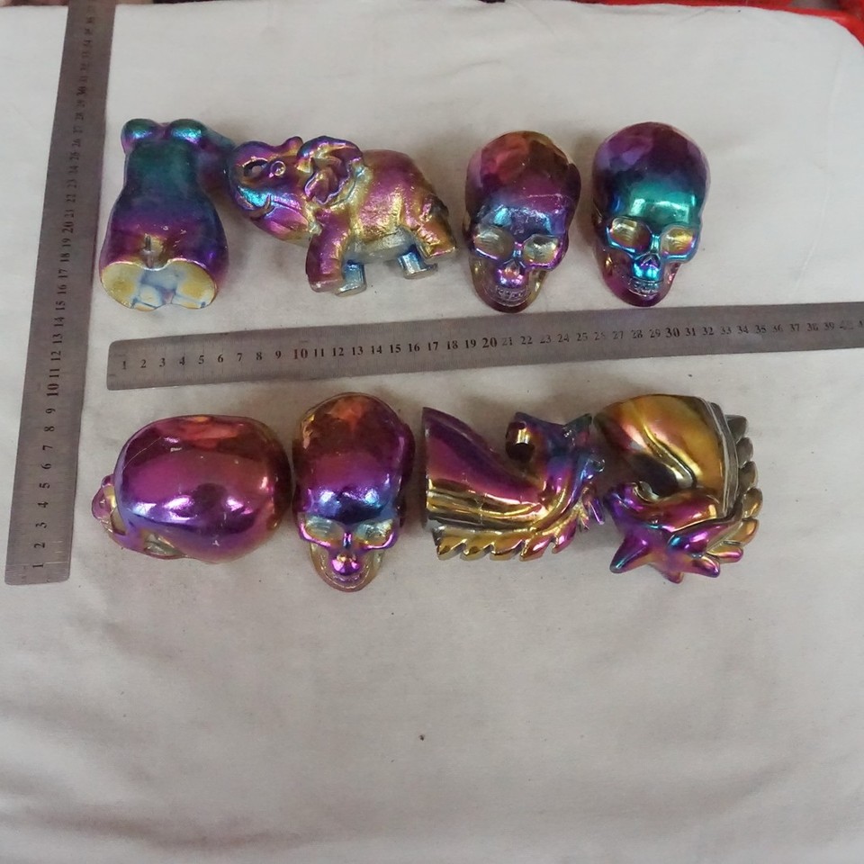 9.3LB 8Pcs Rainbow Aqua Aura Jasper Crystal Skull Unicorn Mixed ...