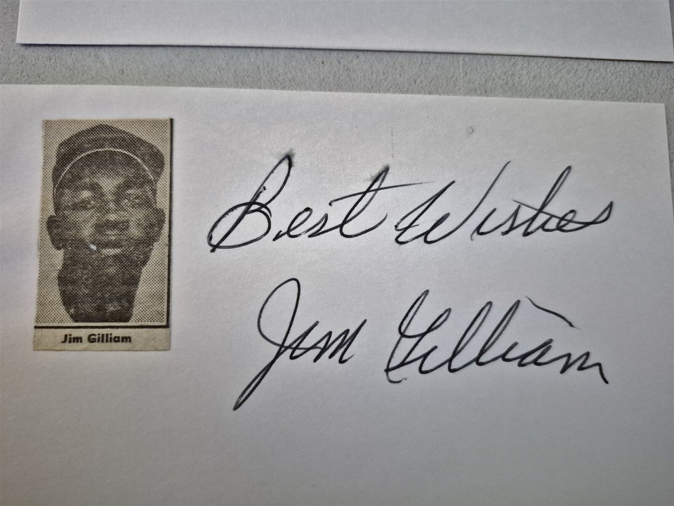 #1966 DODGERS BASEBALL STAR JIM GILLIAM AUTOGRAPHED INDEX CARDS w ...