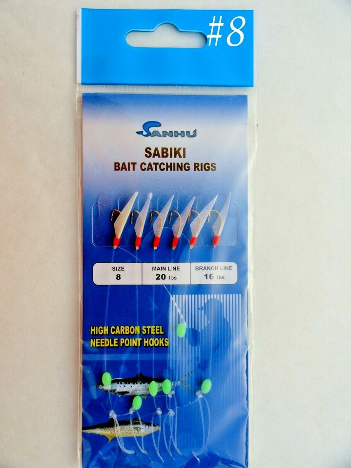 Sabiki Bait Rigs 6 Hooks With Fish Skin Size:2,4,6,8,10,12,14. | eBay