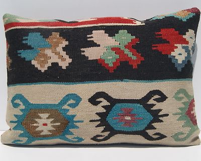 20"x14" HOME DECOR PILLOW CASE WOOL RECTANGLE BLACK YUGOSLAVIAN AREA ...