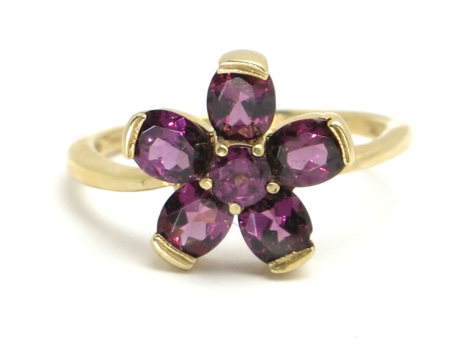 10k Yellow Gold Oval & Round Raspberry Spinel Flower Gemstone Ring 1 ...