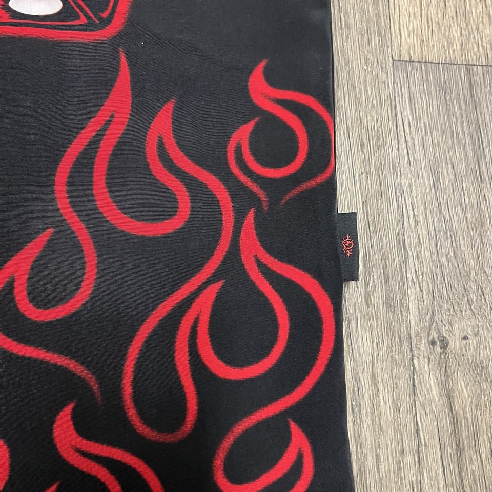 Vintage Dragonfly Shirt Mens large Black Red Dice Flames Bowling Rave ...