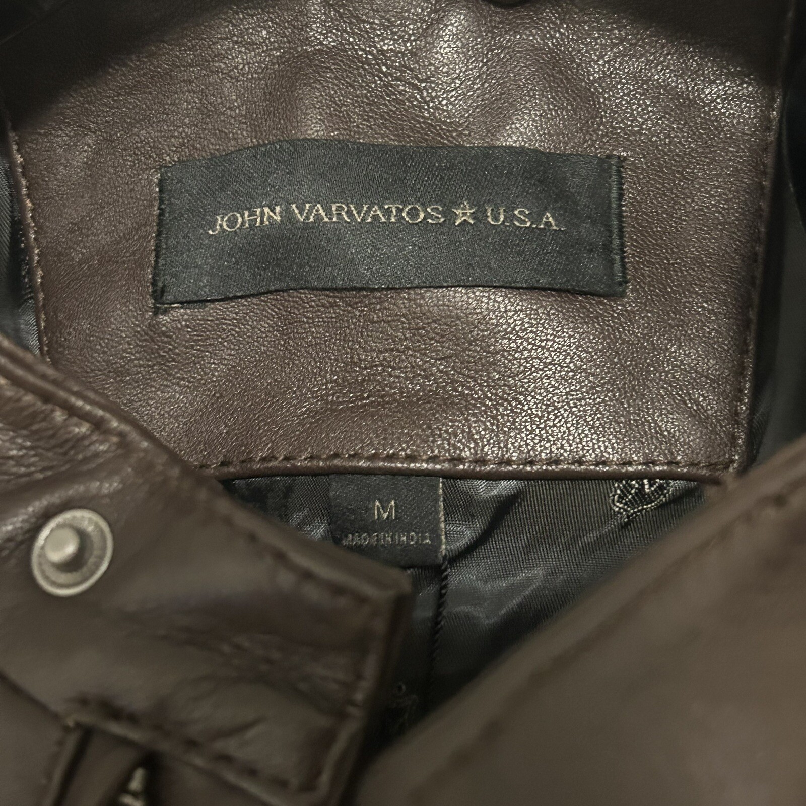 New John Varvatos Brown Leather Racer Jacket Size Medium & Small | eBay