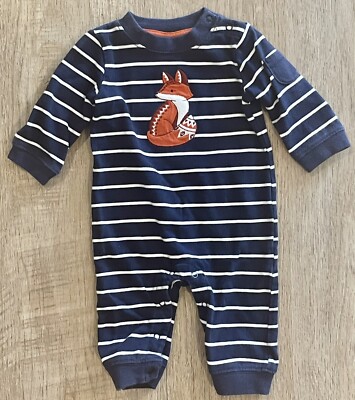 Gymboree Woodland Tail Fox Appliqué Romper Baby Boy Size 0-3m Navy ...