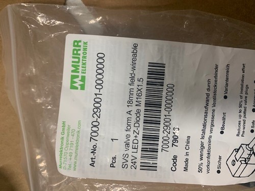 MURR ELEKTRONIK SVS VALVE PLUG A 18MM FIELD-WIREABLE 7000-29001-0000000 ...