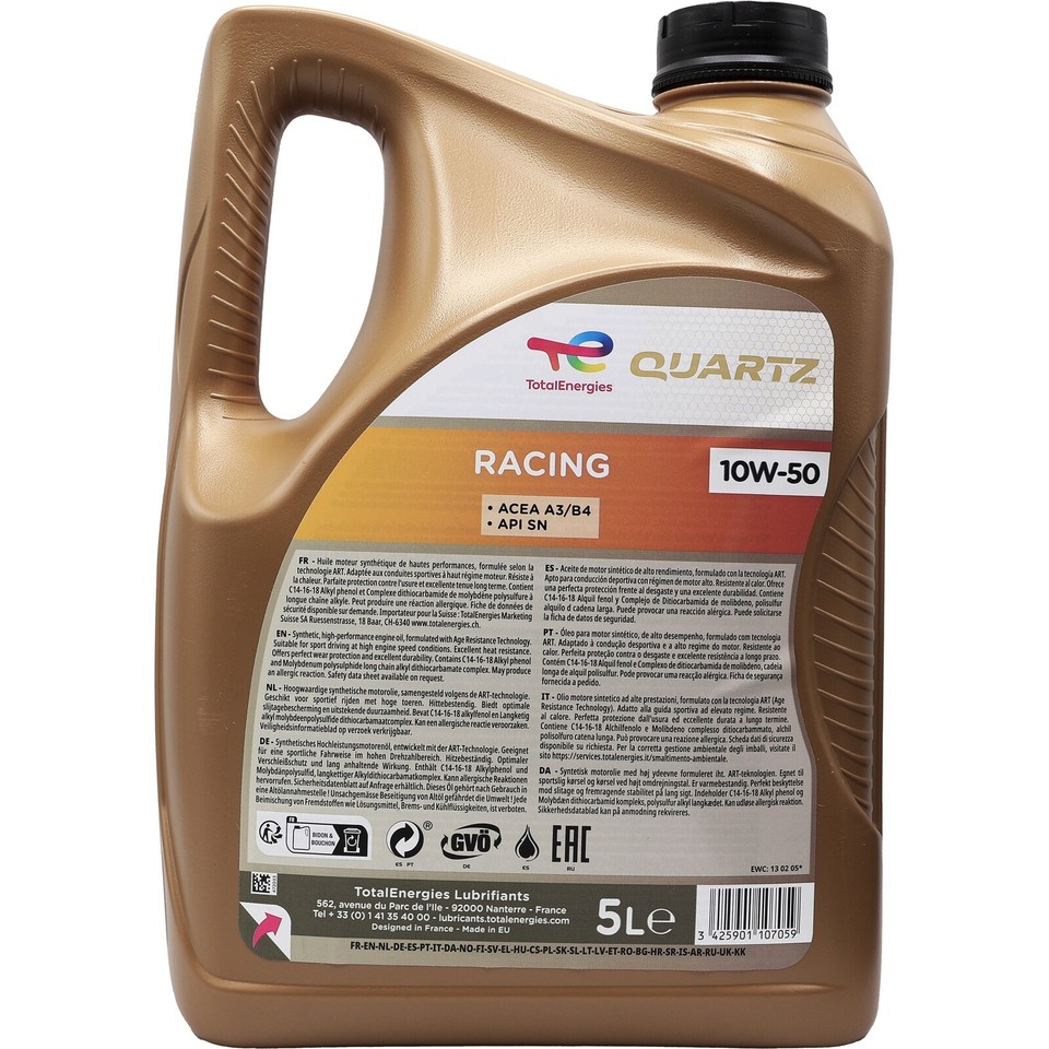Total Quartz Racing 10W-50 10W50 Fully Synthetic Engine Oil Sport 5L 5 ...