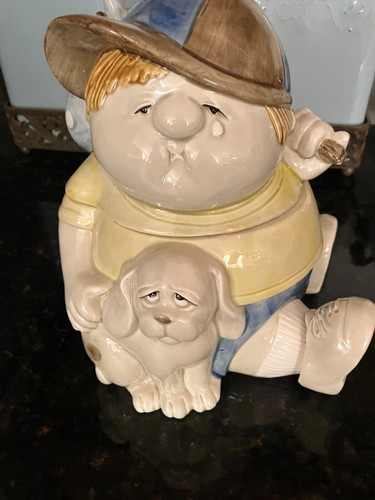 Vintage Fitz and Floyd Sad Boy Cookie Jar --Run Away Boy with cute Dog ...