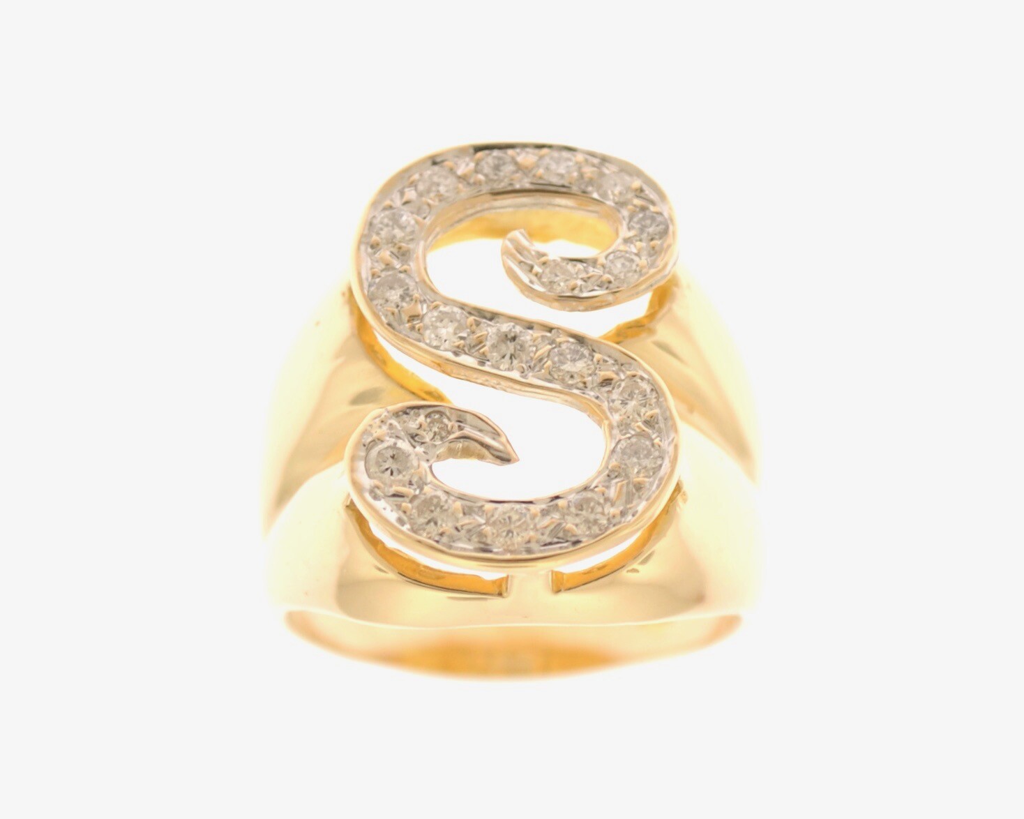 Vintage 18K Yellow Gold .50 Carat Round Diamond Initial Letter S Ring ...