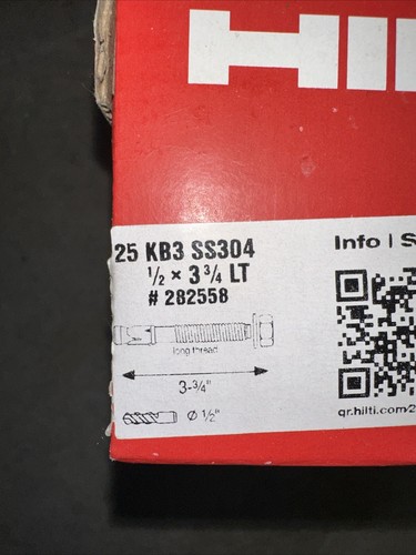HILTI KWIK Bolt 3 Expansion Anchor - (25 Count) - KB3 - 1/2" X 3-3/4 ...