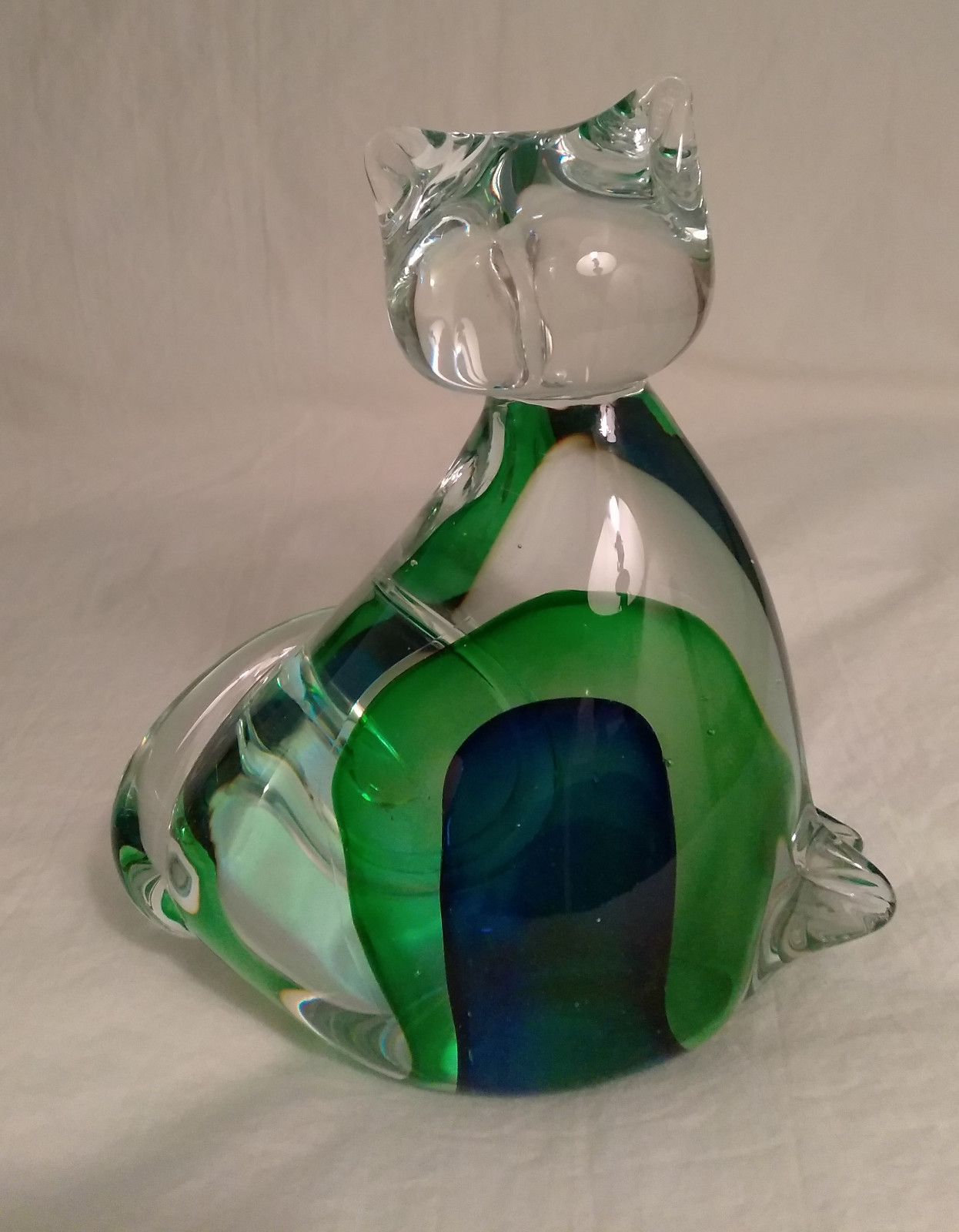Adorable Handcrafted Clear and Multi-Color Glass Cat Figurine 6" Tall ...