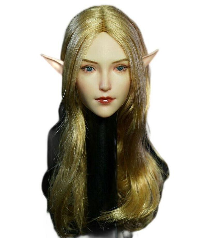 1/6 Female Head Sculpt Elf Removable Ears Long Blonde Hair For 12inch ...