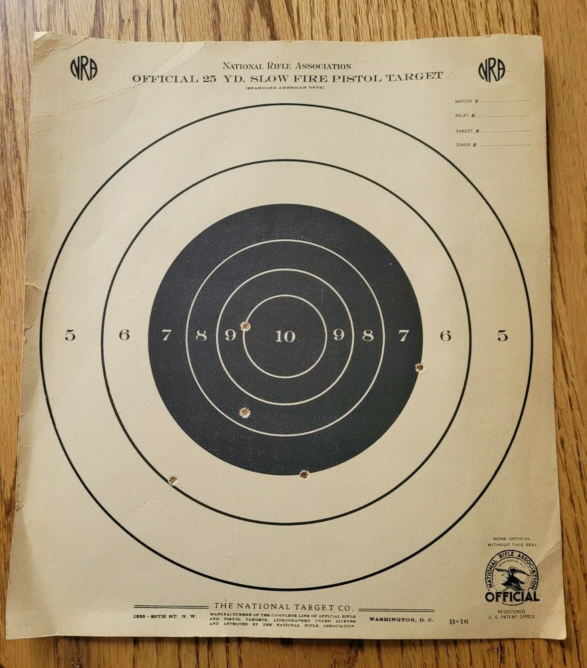 Vintage NRA Official 25 Yard Slow Fire Pistol Target from National ...