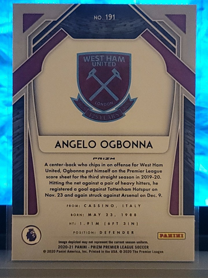 2020-21 Panini Prizm EPL Angelo Ogbonna Pink Cracked Ice #191 West Ham ...