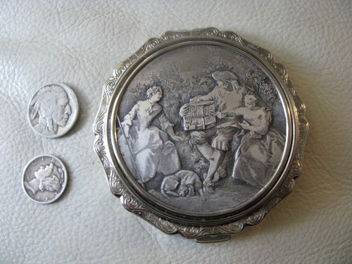 Antique Vintage Silver ENGLAND Lithograph Couple Maiden Dog STRATTON ...