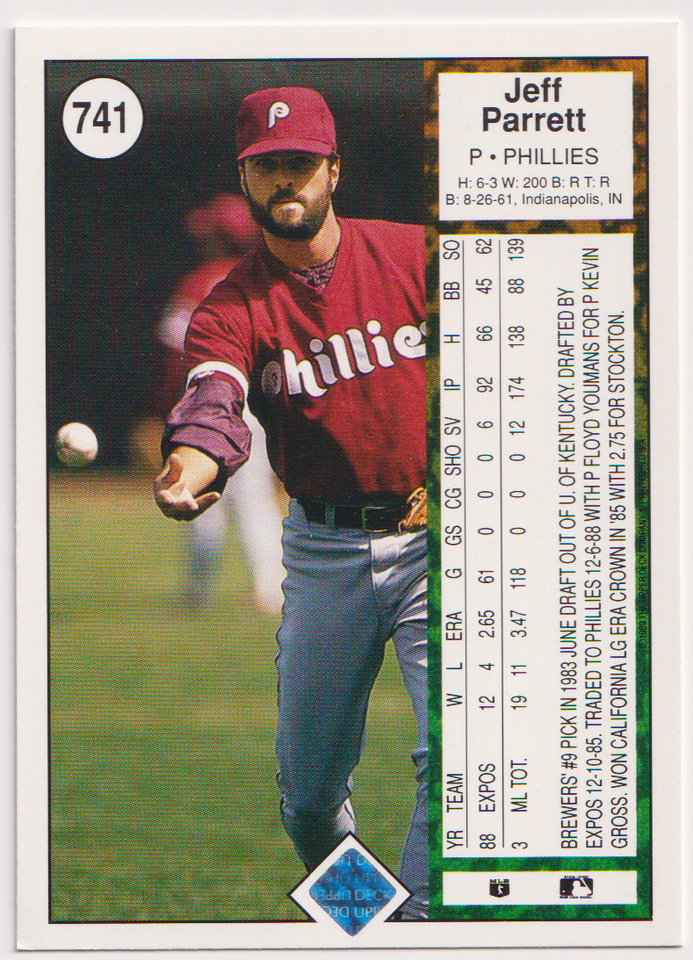1989 Upper Deck #741 Jeff Parrett Philadelphia Phillies | eBay
