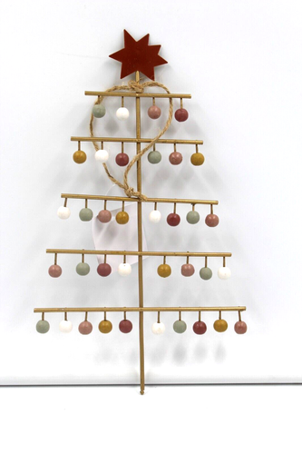 Tree Wall Hanging with Wood Bead Ornaments Topped with Metal Star 10" x ...