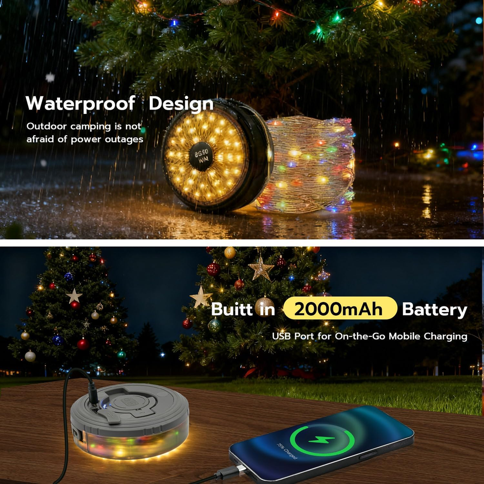 Camping String Lights Outdoor,Dual Functionality,12 M Long String Light ...