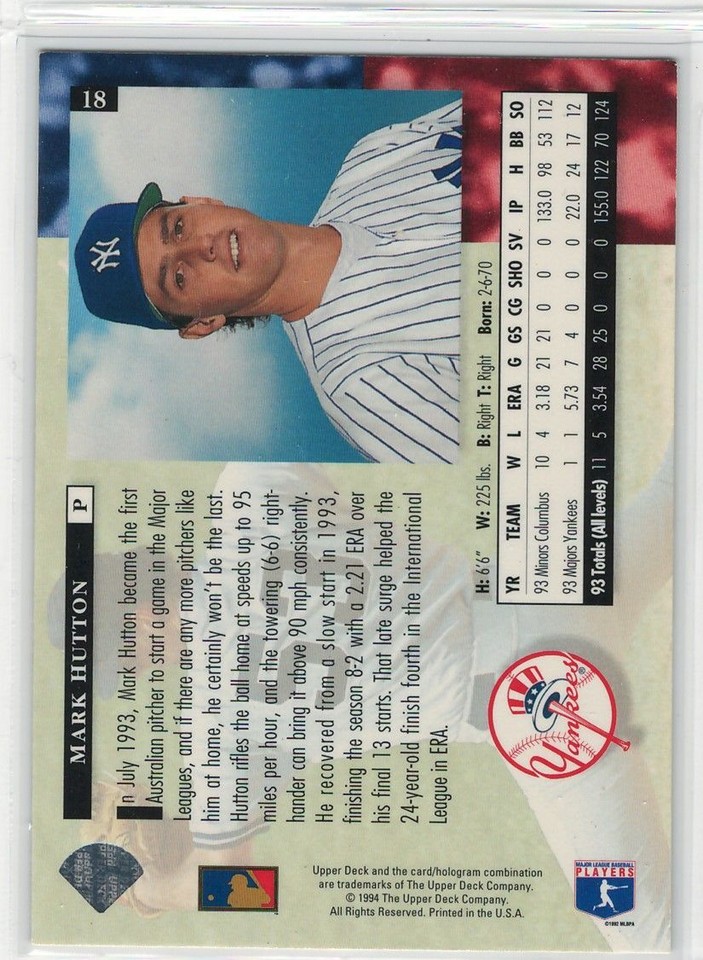 1994 Upper Deck Baseball #18 Mark Hutton Rookie Card RC Yankees | eBay